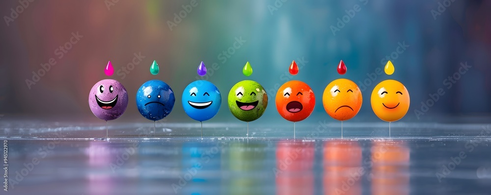 Horizontal color spectrum with corresponding emotion emojis above each ...