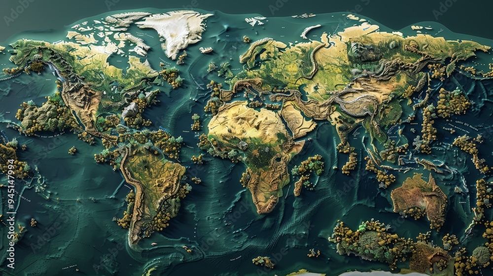 A world map highlighting environmental conservation areas. The map ...