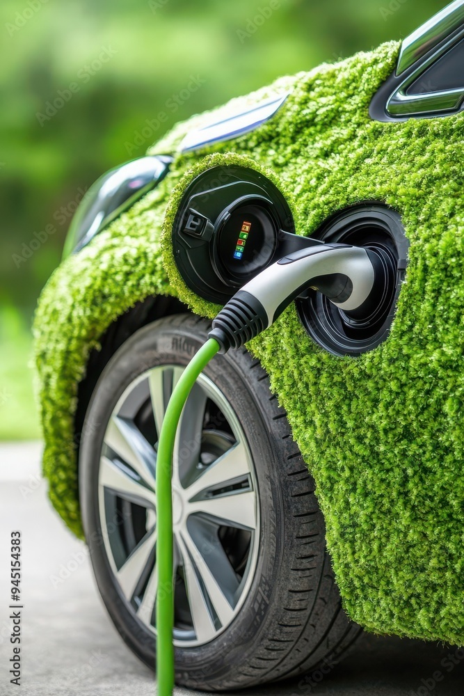 Innovative green electric vehicle charging with a moss-covered exterior ...