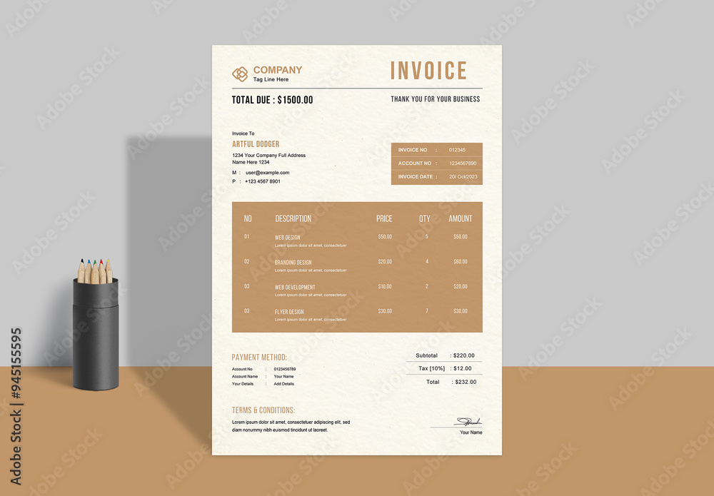 Invoice Design Template Layout Stock Template | Adobe Stock