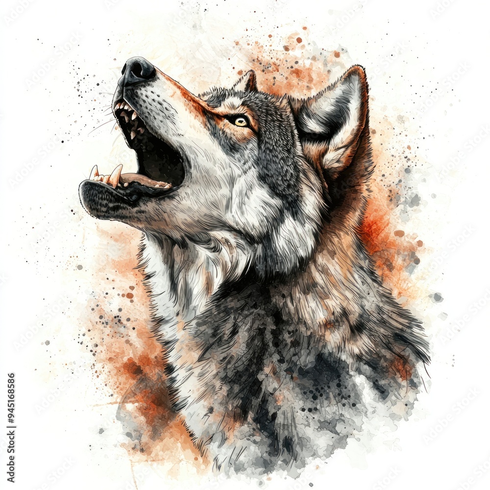 A realistic high-resolution photo of a powerful wolf howling, rendered ...