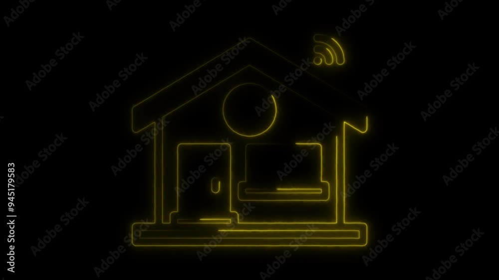 Neon Smart Home Icon, Glowing House with Wi-Fi Signal, Futuristic ...
