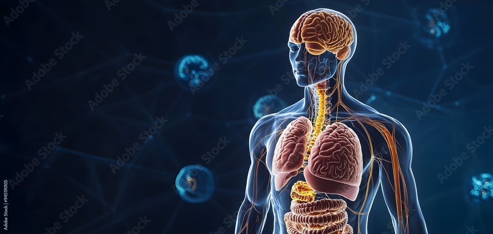 A detailed anatomical illustration of the human body highlighting ...