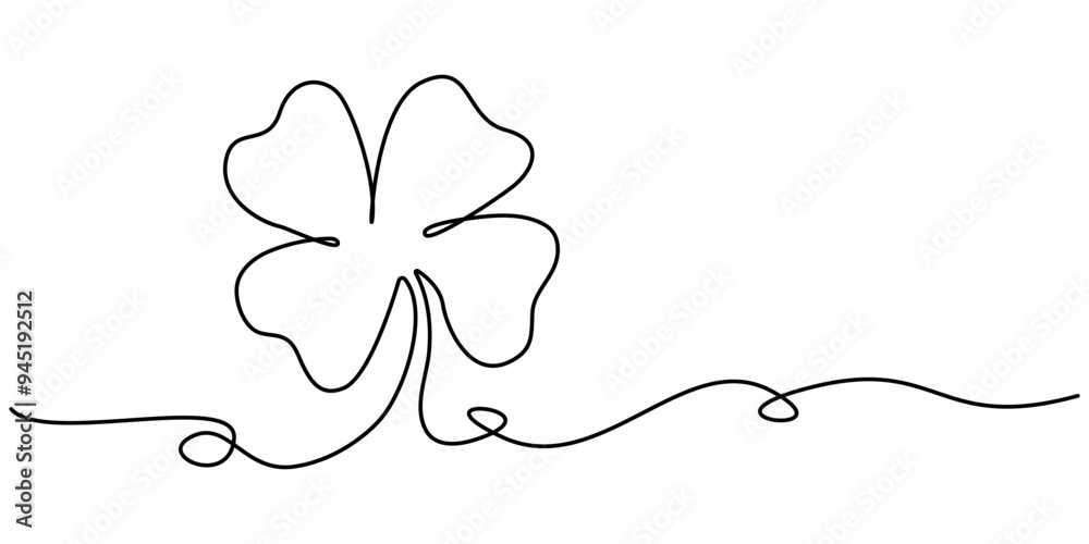 Continuous linear drawing of clover leaves. One line drawing background ...