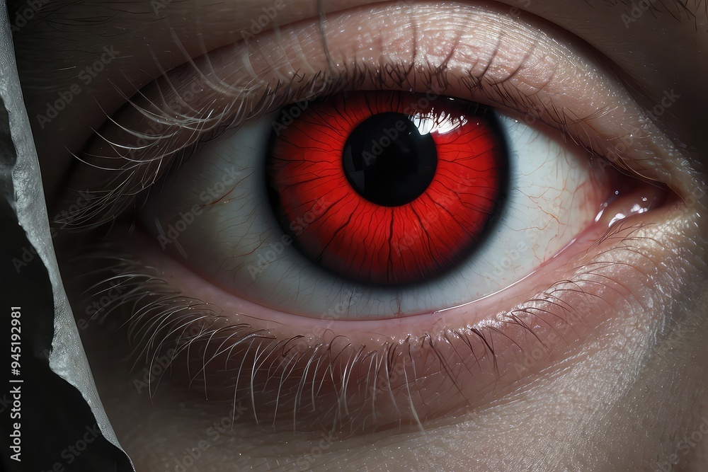 Fierce scary red eyes on a dark textured face. Demonic eyes. Concept of ...