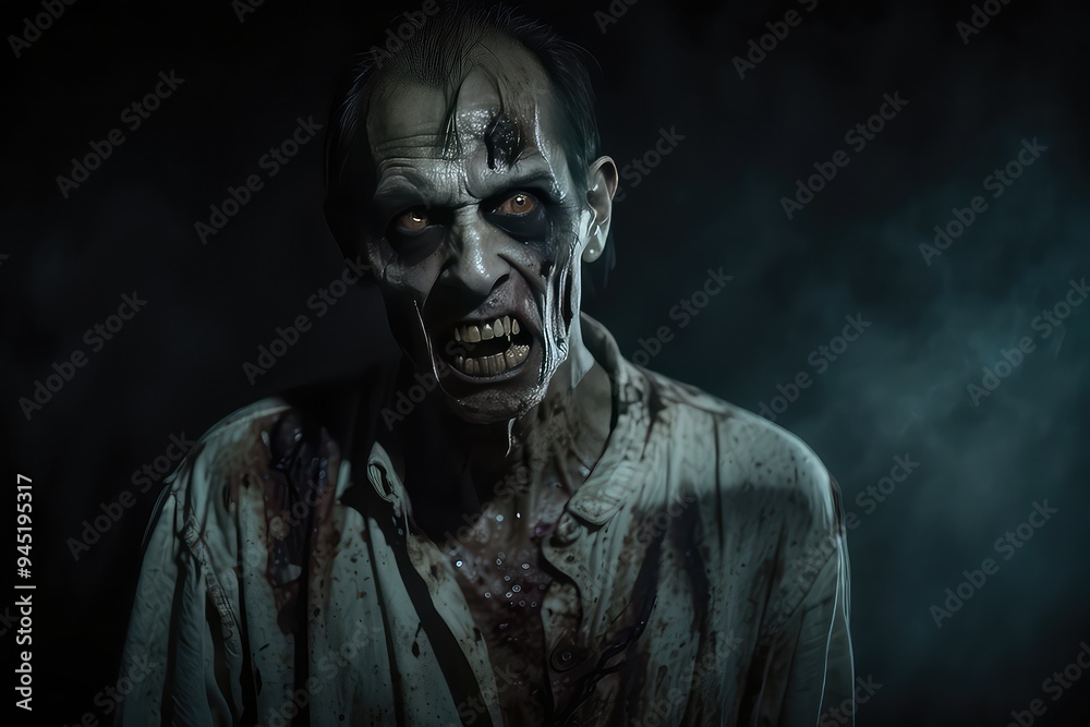 Male monster, hideous and eerie, with gouges in his eyes that resemble ...