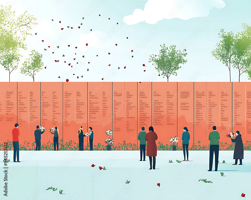 Veterans' Wall of Honor: A flat design of a wall of honor with names of ...