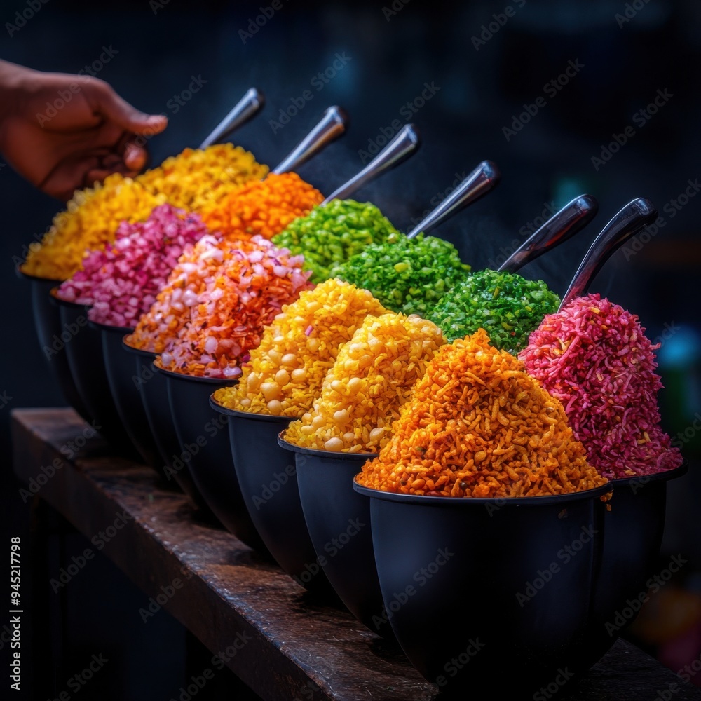 Vibrant Indian Street Food Stall with Assorted Chaats like Bhel Puri ...