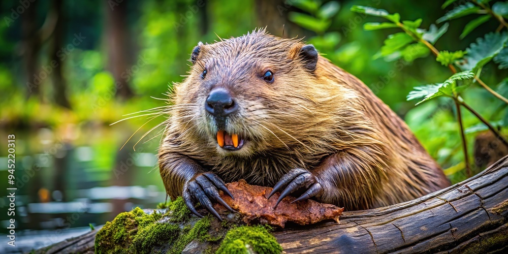 8. A beaver's teeth marks are visible on a freshly gnawed tree stump ...