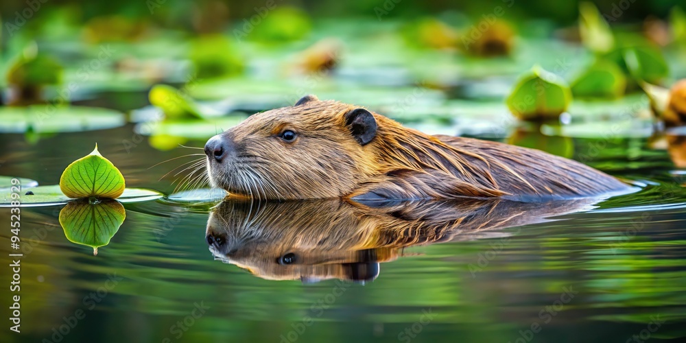 10. A beaver floats on its back, its belly exposed, in a slow-moving ...