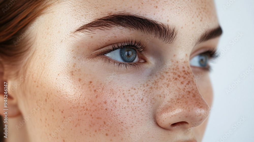 A close-up of a woman's face, showing the before and after effects of ...