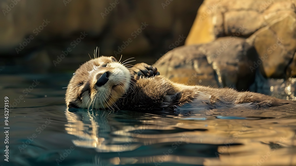 A baby otter sleeps soundly on its mother’s chest as they float ...