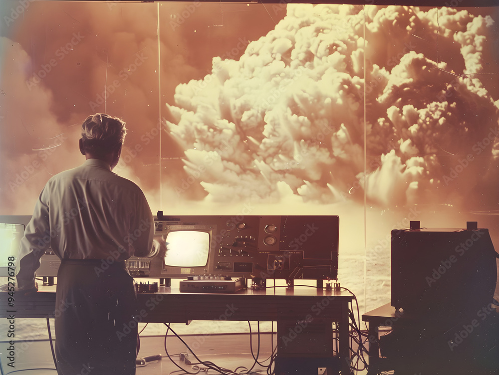 Seismologist analyzing nuclear seismic waves, monitoring data for ...