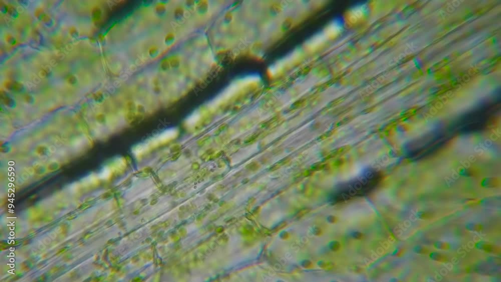 Motion Cells Chloroplast Under Microscope. Chlorophyll Cell Division. Cell Structure Leaf Plants ...