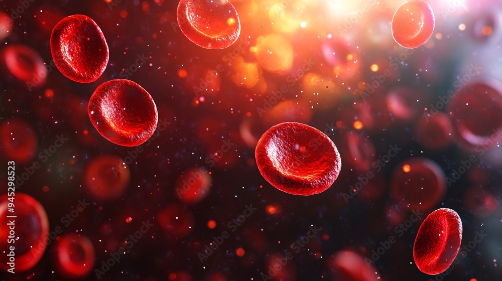 A microscopic image of red blood cells, showcasing their disc-shaped ...