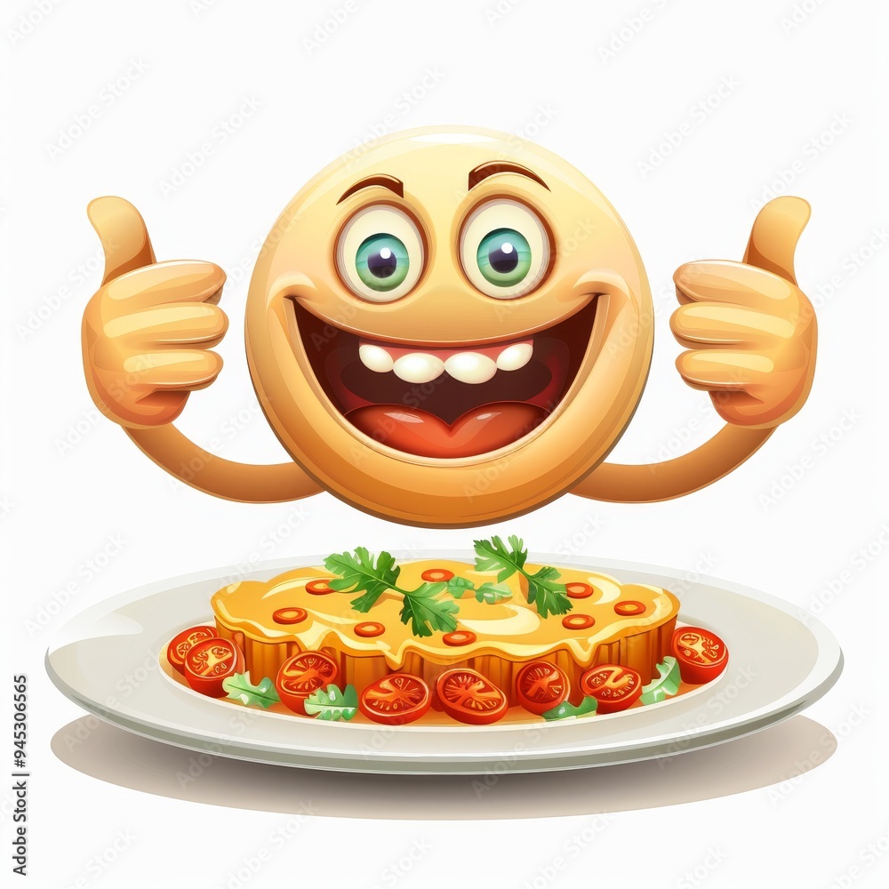 Yummy smile emoticon, happy smiling face while tasting delicious food ...
