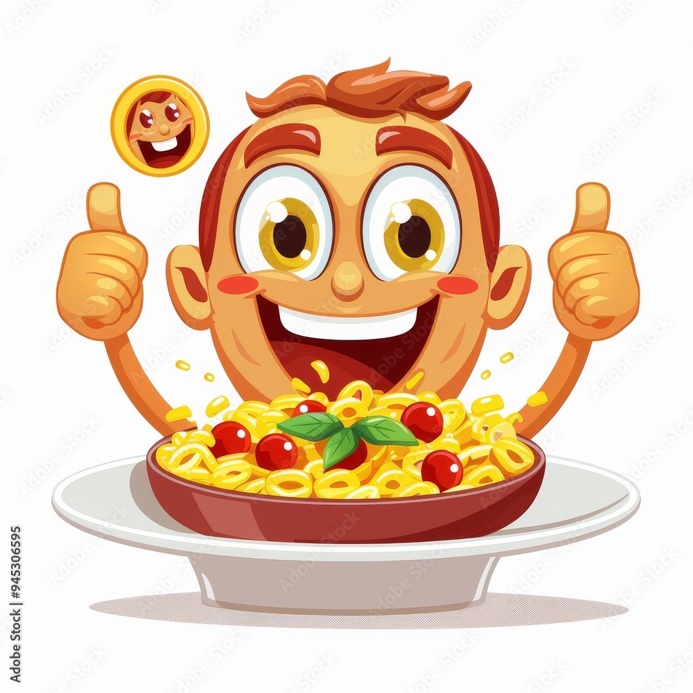 ภาพประกอบสต็อก Yummy smile emoticon, happy smiling face while tasting ...