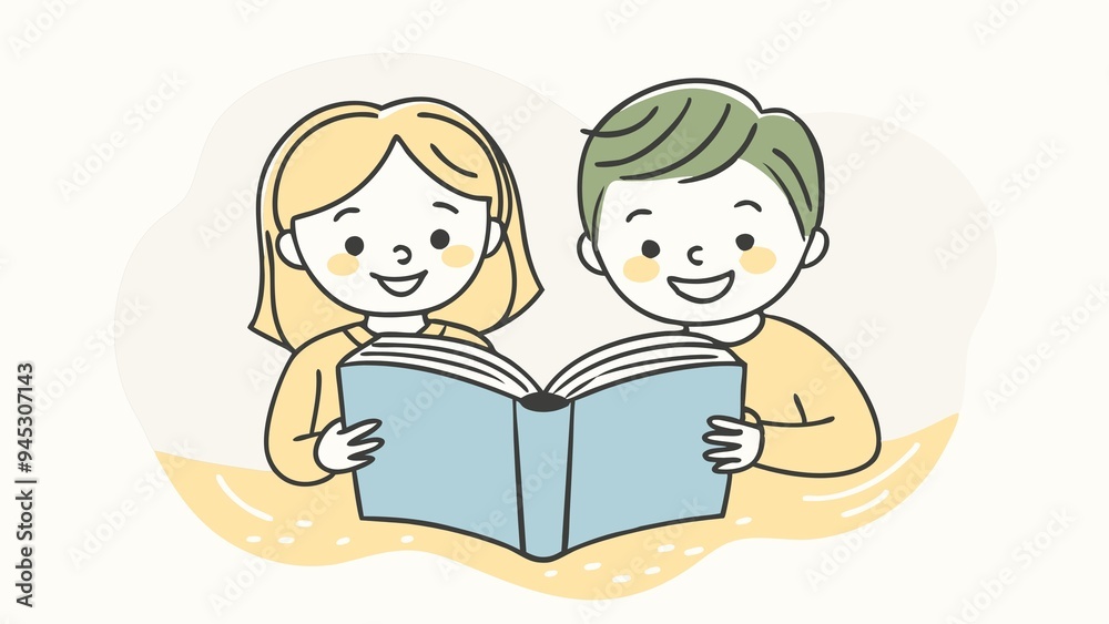 boy and girl reading a book, happy children learning, knowledge ...