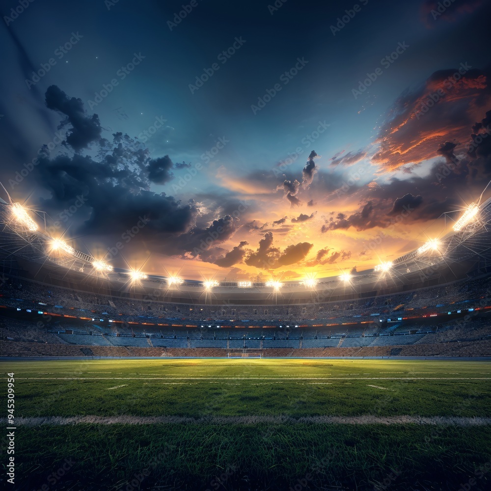 07231101 71. Sports stadium at night, dramatic floodlights illuminating ...