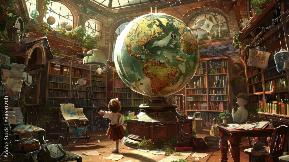 Girl Exploring a World of Knowledge in a Magical Library. Stock ...