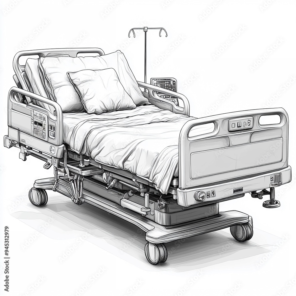Hospital Bed: A detailed illustration of a modern hospital bed ...