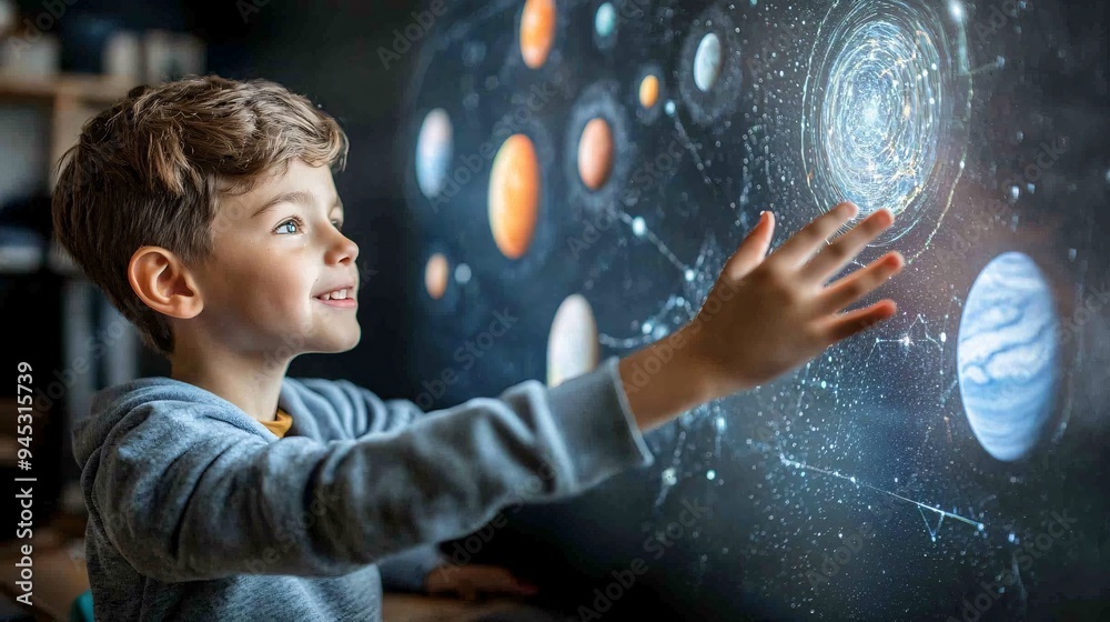 Students in a classroom learning about the solar system using a 3D ...