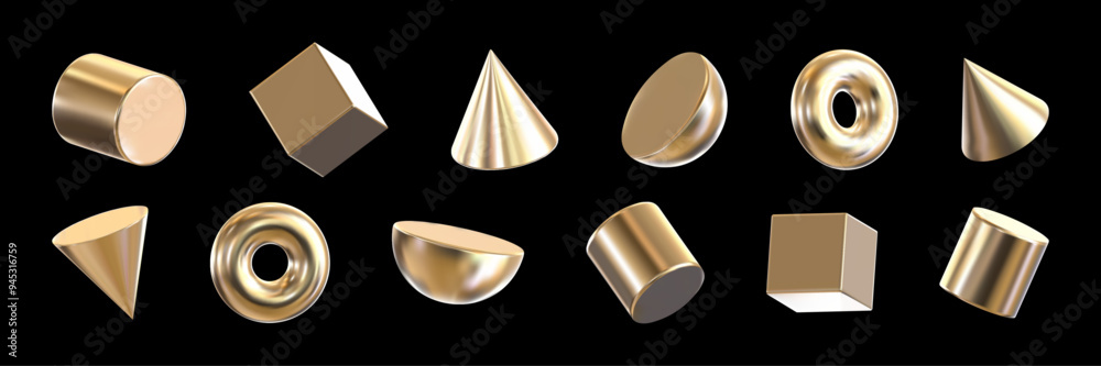 Set of 3D geometric shapes in the form of a square, cylinder, pyramid ...
