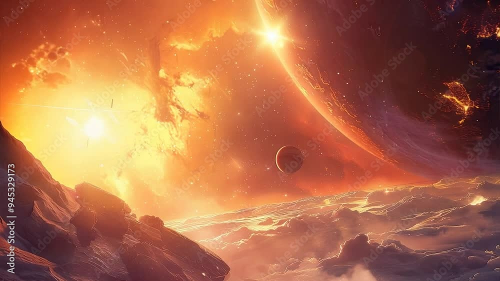 Cosmic Inferno: A fiery hellscape of planets and nebulae collide in a ...
