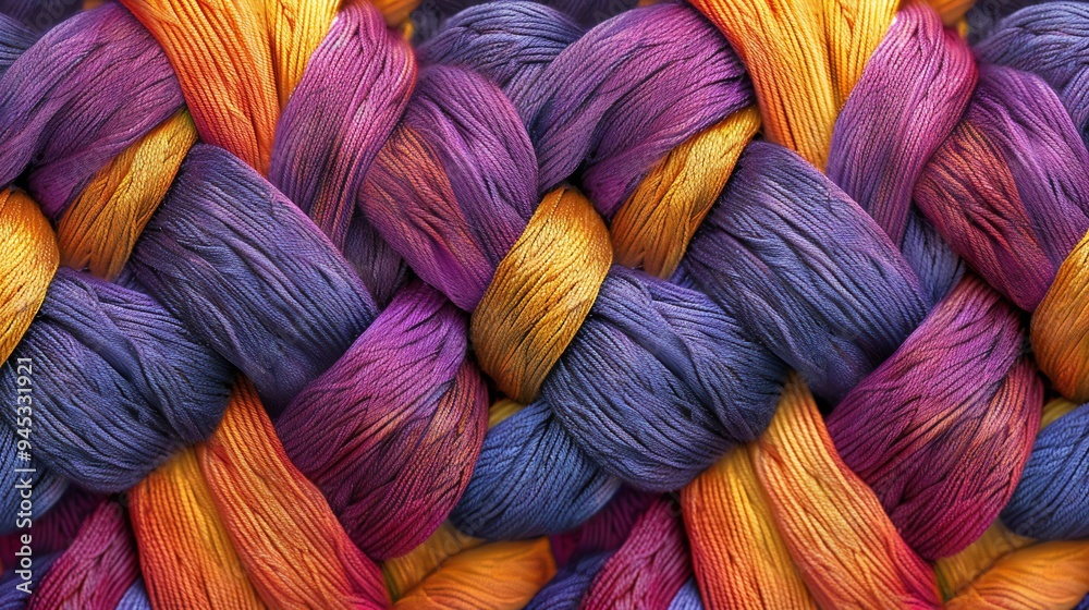Interlaced 3D woven threads, denim thread, vivid purple and orange ...