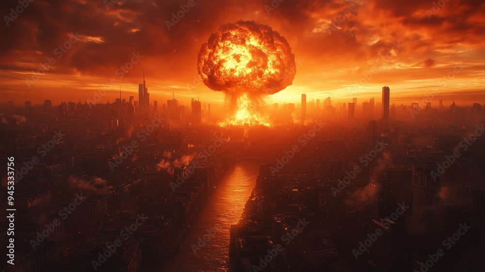 Nuclear bomb is exploding violently smoke exploded into a mushroom ...