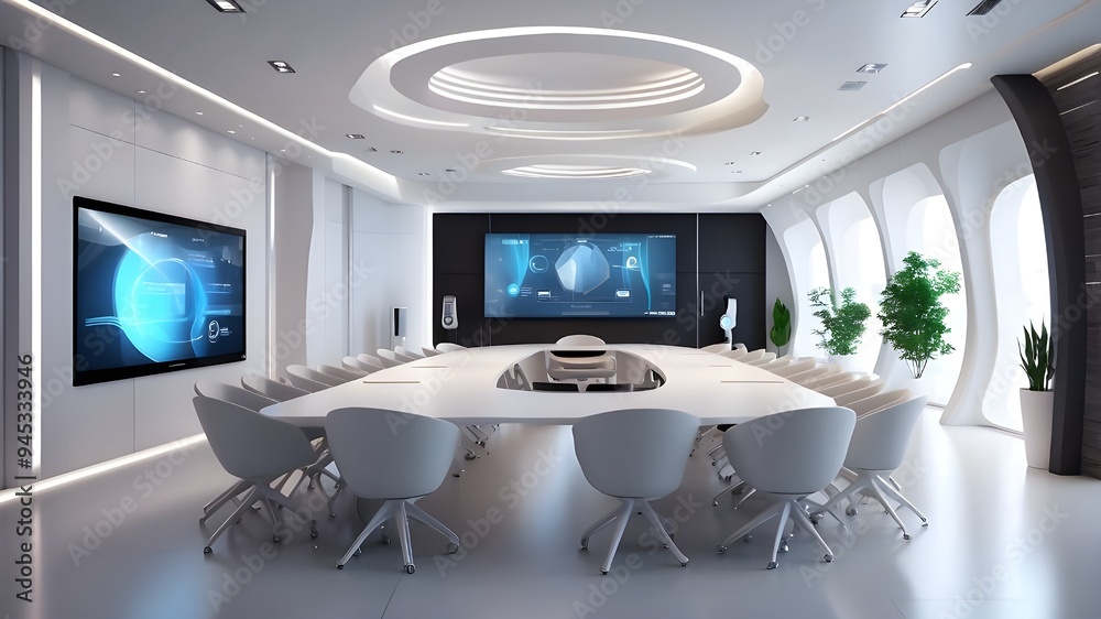 Futuristic Conference Room: A modern conference room equipped with the ...