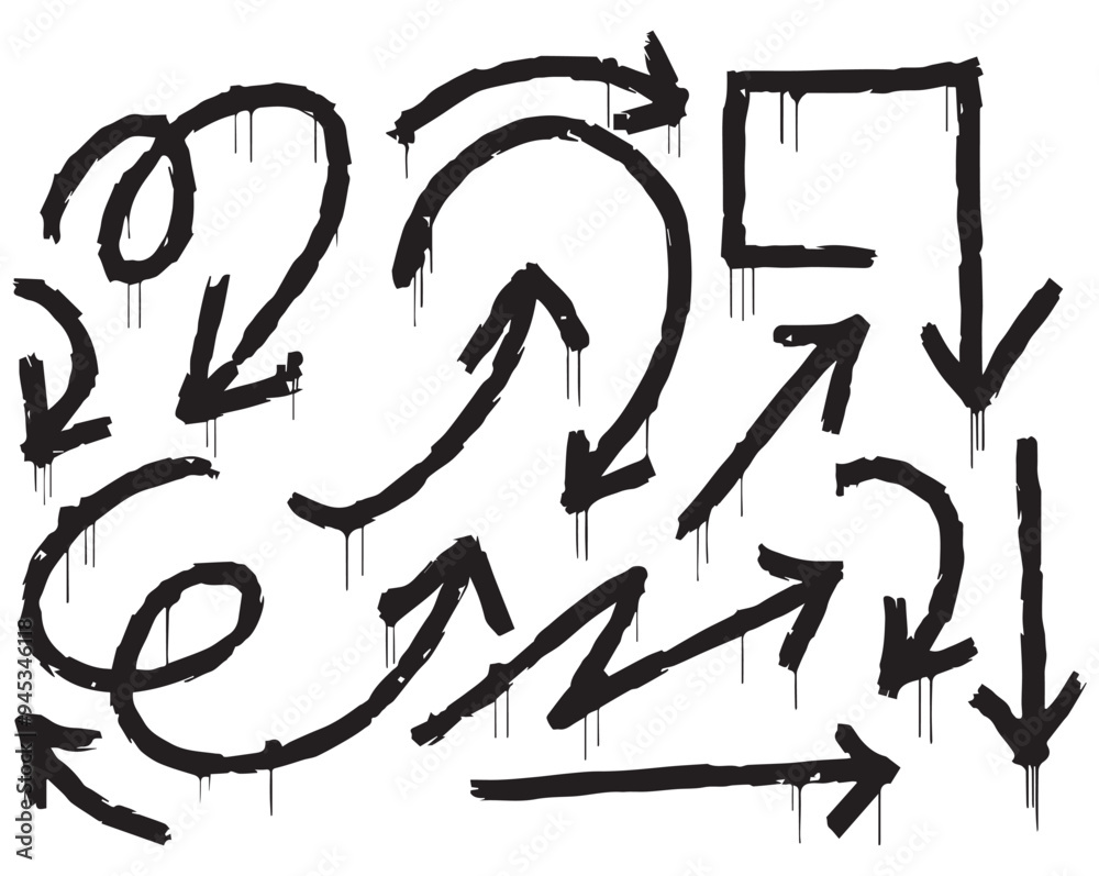 Graffiti paint spray emphasis arrows with splatter and dripping ink ...