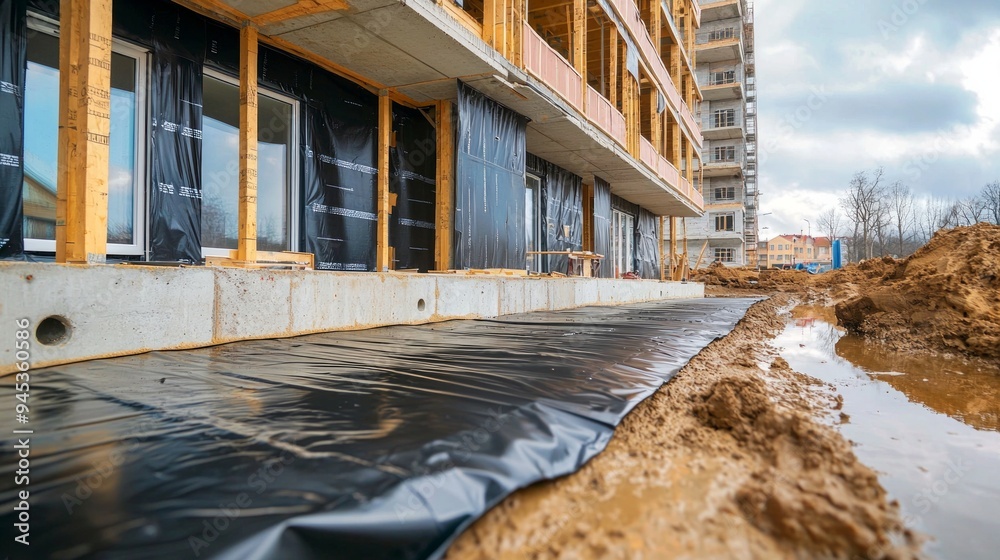 Waterproofing and insulation at construction site, waterproofing ...
