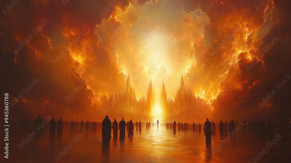 A serene portrayal of the heavenly throne room, with Jesus Christ ...