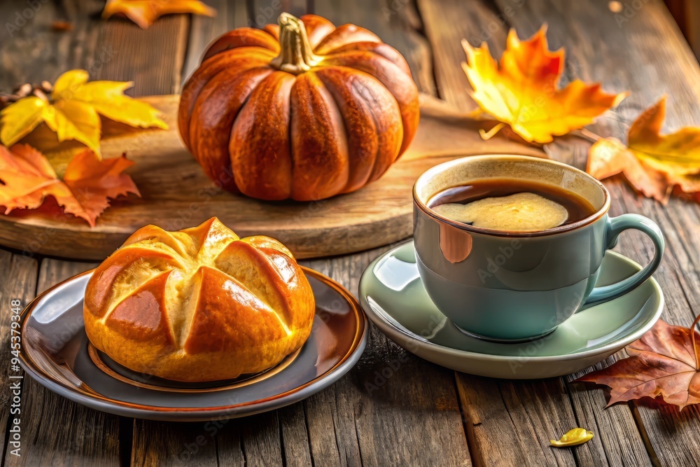 7. Cozy fall morning scene featuring a pumpkin spice kaiser roll ...