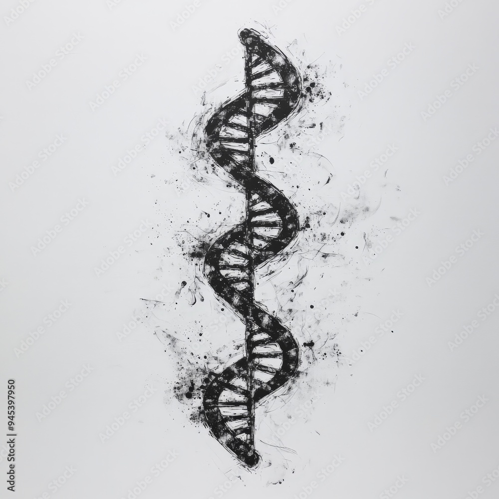 An abstract, monochromatic representation of a DNA helix, showcasing ...