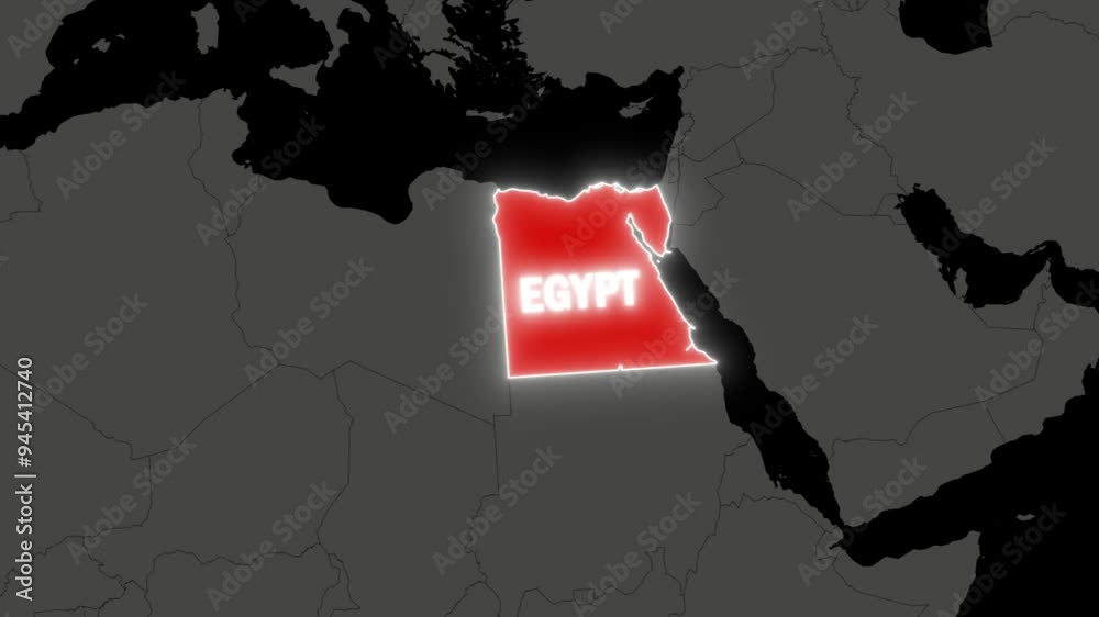 3D World Map Zoom In To Egypt. Egypt Map Animation Video. Red Egypt ...