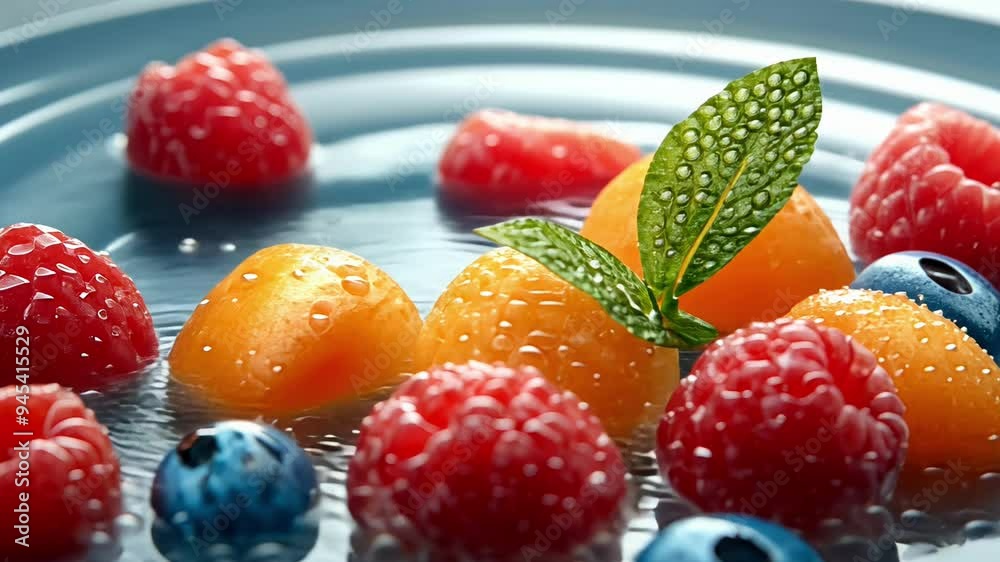 Enjoy a vibrant assortment of fresh raspberries, blueberries, and melon ...