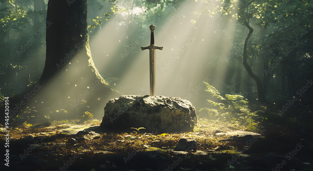 The Sword in the Stone Excalibur Stuck into an Altar, Evoking the ...