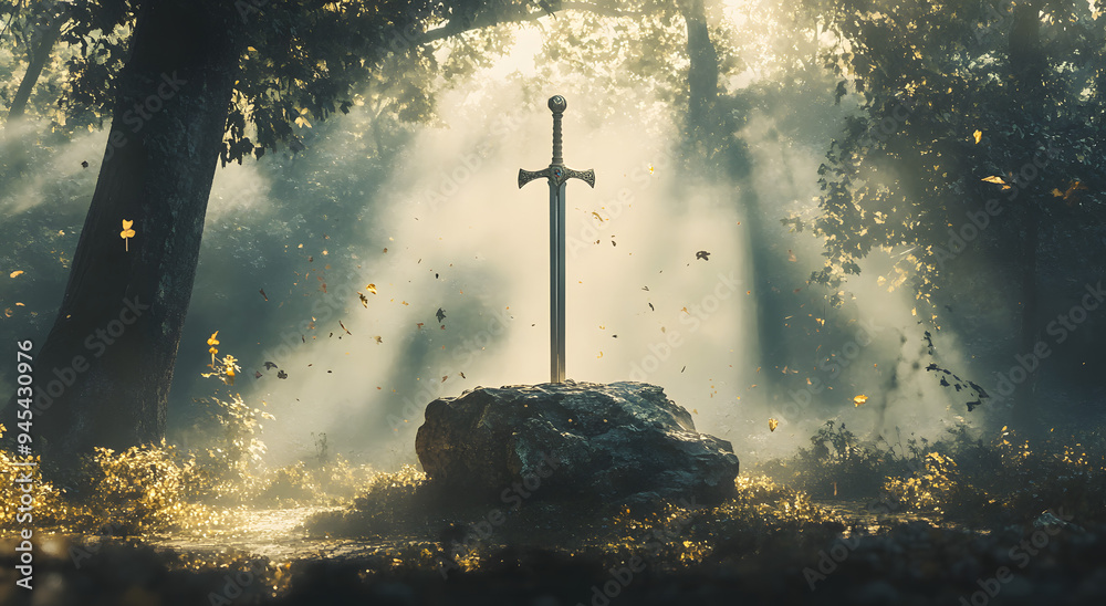 The Sword in the Stone Excalibur Stuck into an Altar, Evoking the ...