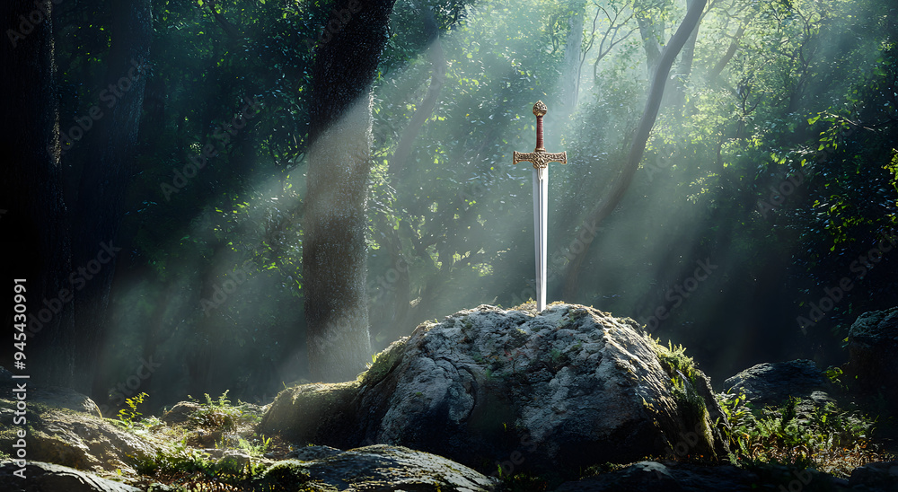 The Sword in the Stone Excalibur Stuck into an Altar, Evoking the ...