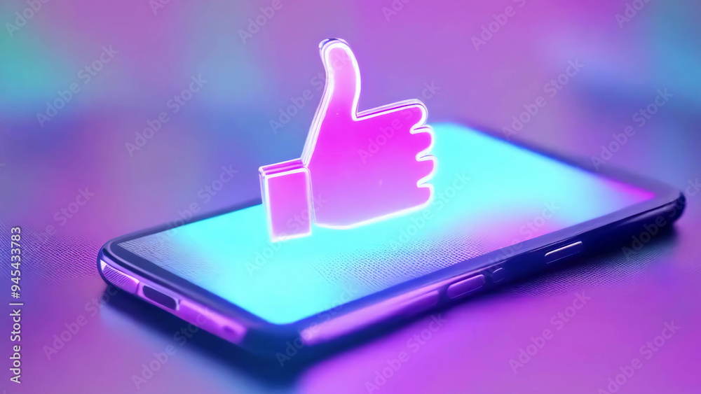 Like thumbs up icon displayed on a smartphone screen, symbolizing ...