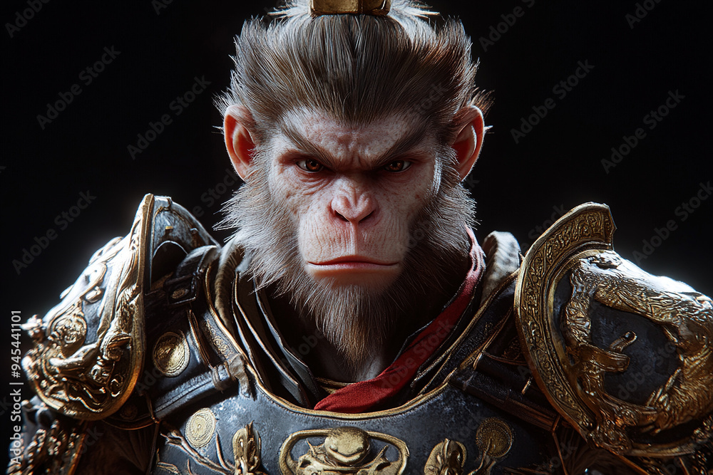 Black Myth, Sun Wukong, wearing exquisite armor with Chinese elements ...
