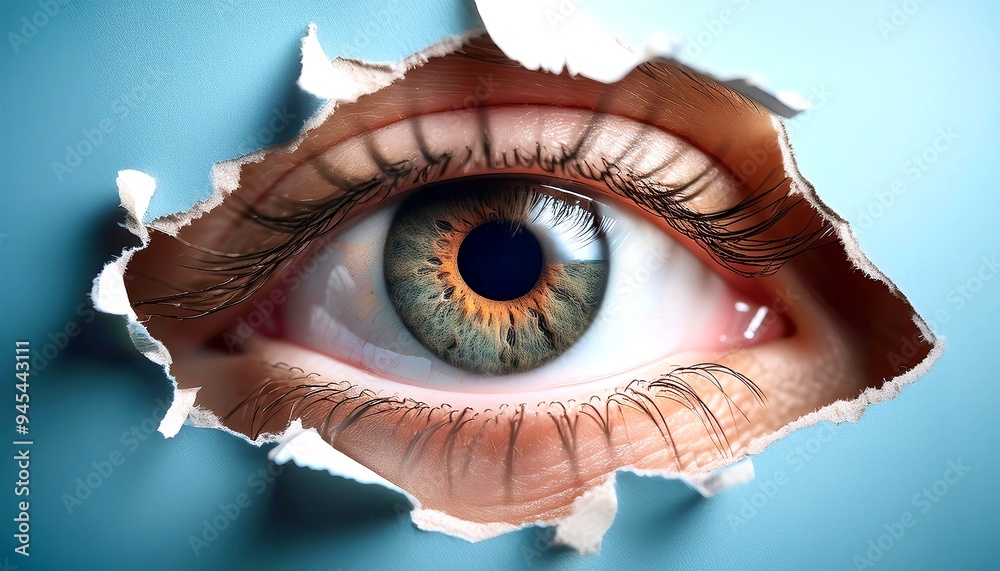 Ripped paper revealing realistic eye underneath, style surreal portrait ...