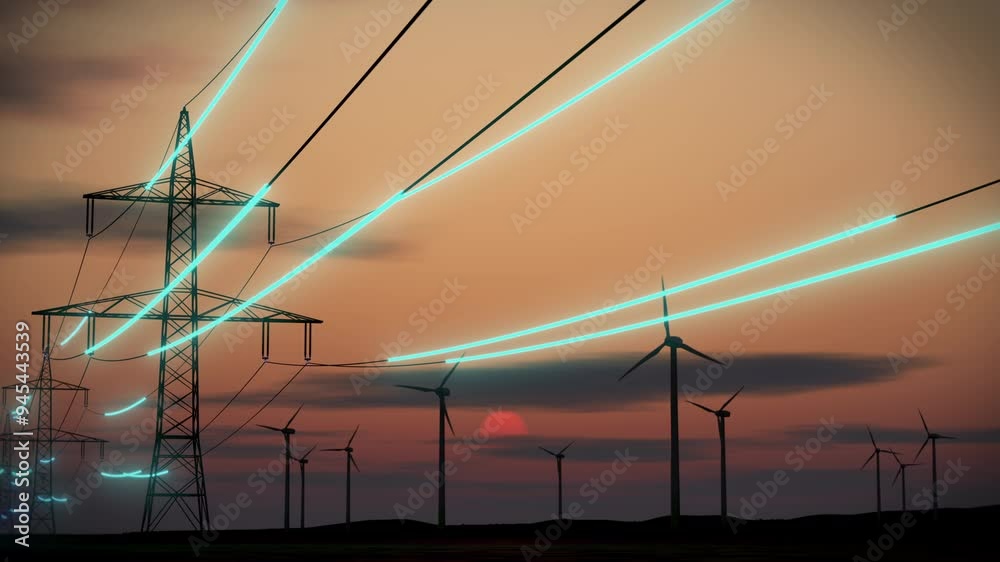 High-voltage power transmission lines and wind turbines with ...