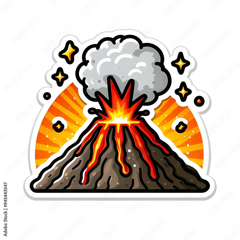 A cartoon drawing of a volcano with lava spewing out of it. The volcano ...