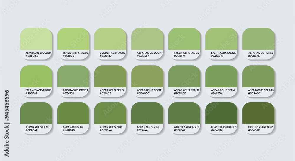 Asparagus Color Palette, Asparagus Green Color Guide Palette with Color Names. Catalog Samples ...