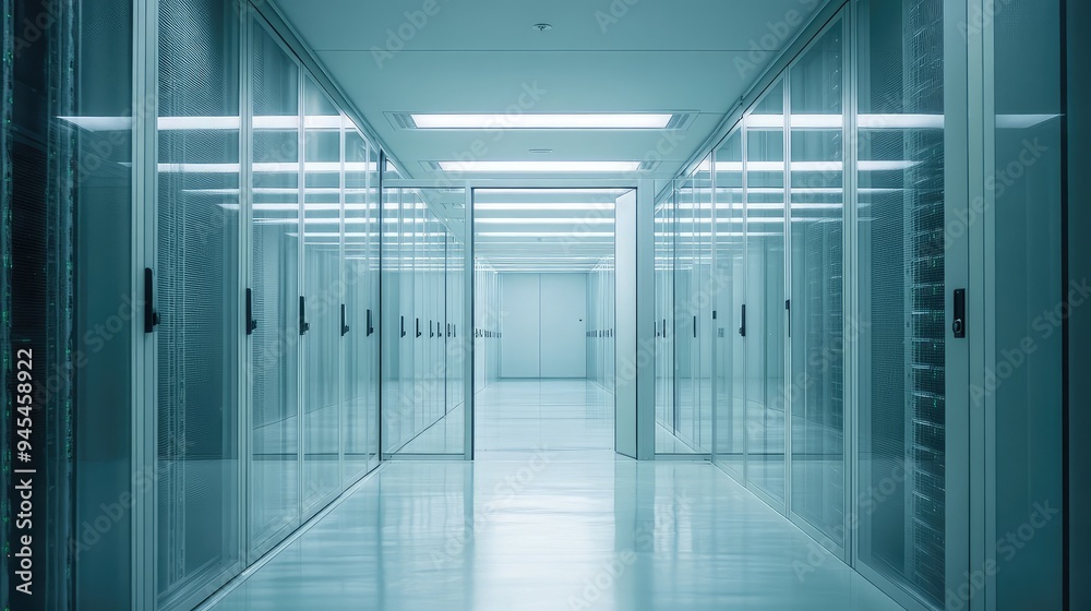 Award-winning photography of a modern data center, glass server rooms ...