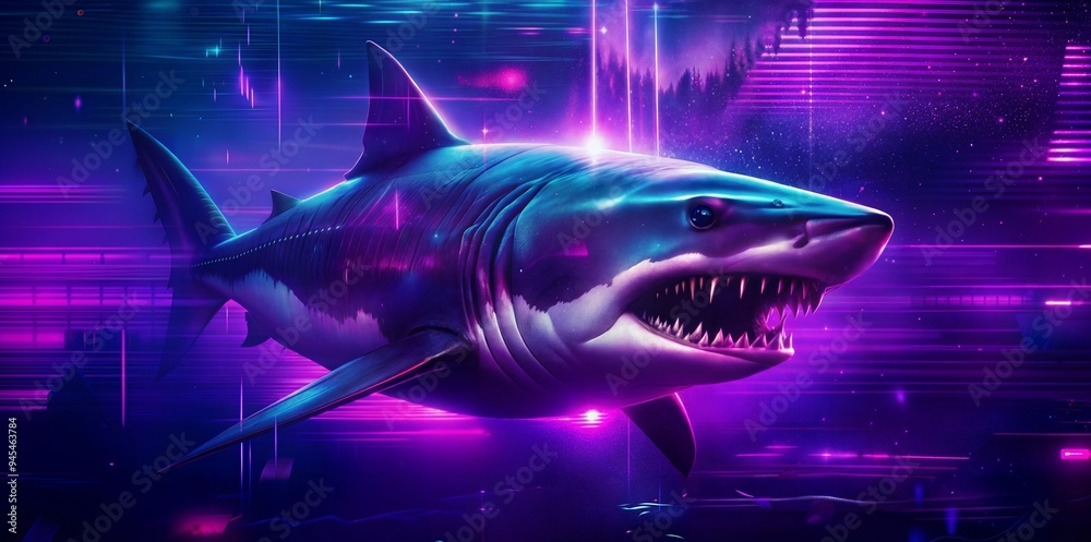 Glitch shark digital art, Predatory marine life visual for dynamic ...
