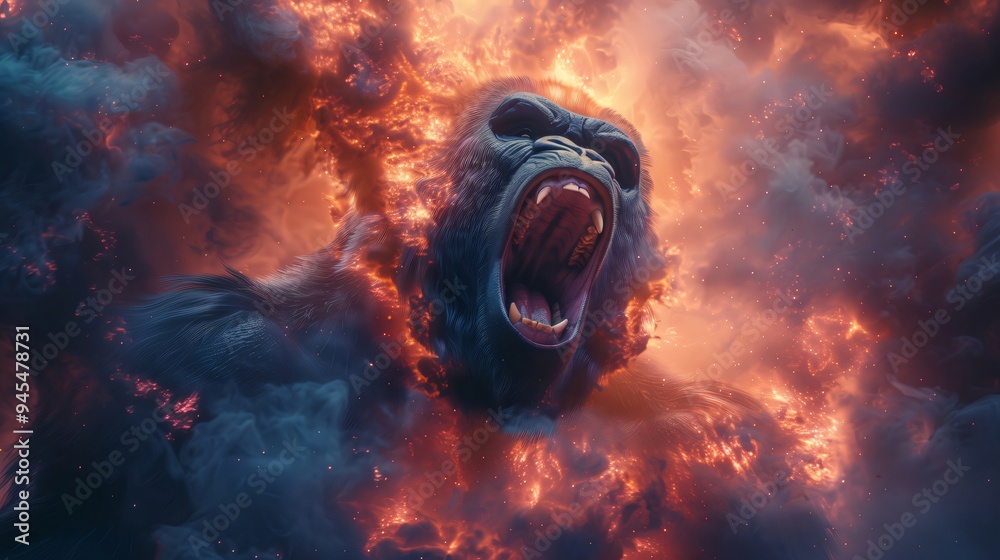 Fantasy Wallpaper with Powerful fierce gorilla with an intense ...